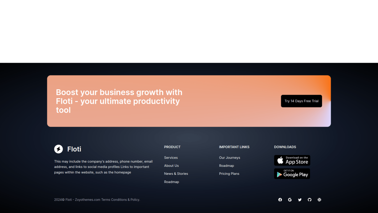 Floti - Tailwind CSS 3 Footer Section HTML Template by Zoyo-Themes